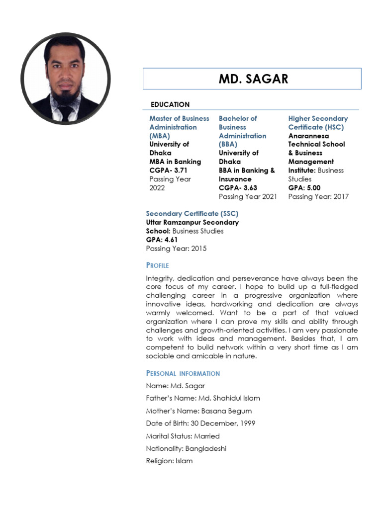 CV of MD. SAGAR (U) | PDF