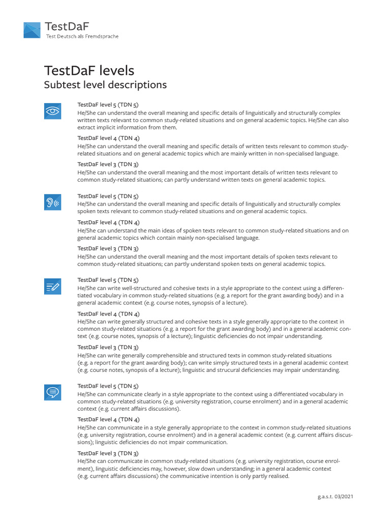TestDaF Levels Englisch | PDF