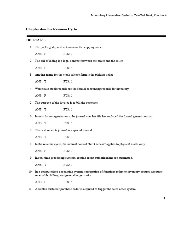 AIS Reviewer Chapt 4 Revenue Cycle | PDF