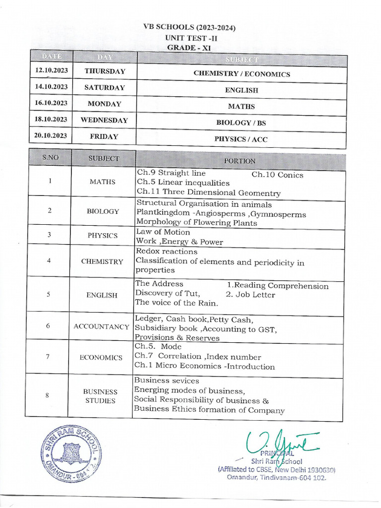 GR Xi Ut II Date Sheet | PDF