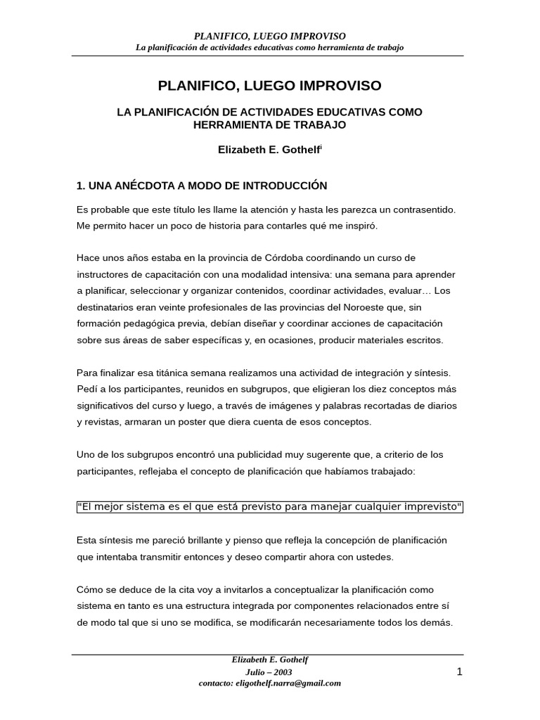 GOTHELF, E. Planifico Luego Improviso - La - Planificaci-1 | PDF
