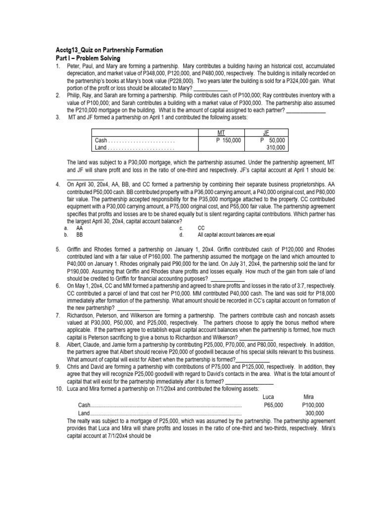 Partnership Formation Answer Key | PDF