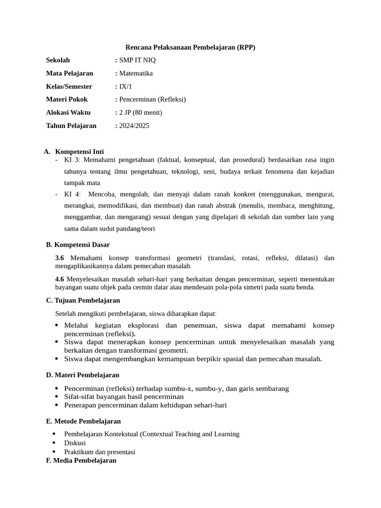 RPP MTK KELAS IX Per.9 | PDF