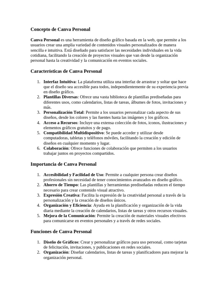Concepto de Canva Personal | PDF
