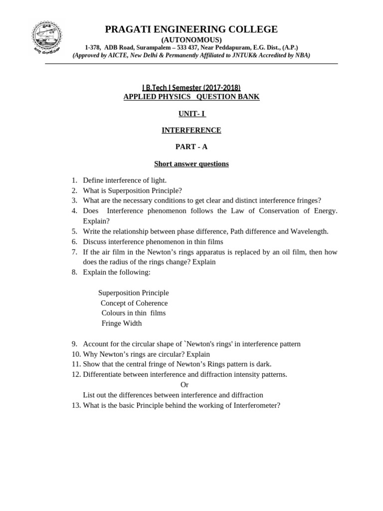 Applied Physics Question Bank for B.Tech | PDF | Diffraction | Electron