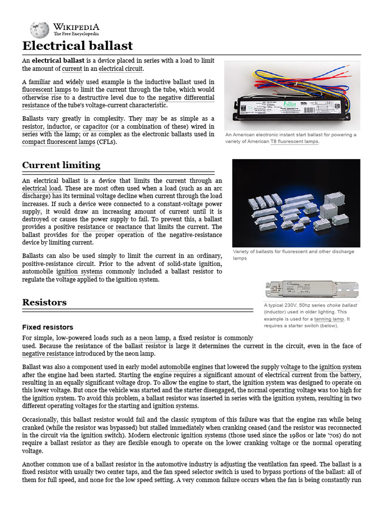 Electrical Ballast - Wikipedia | PDF