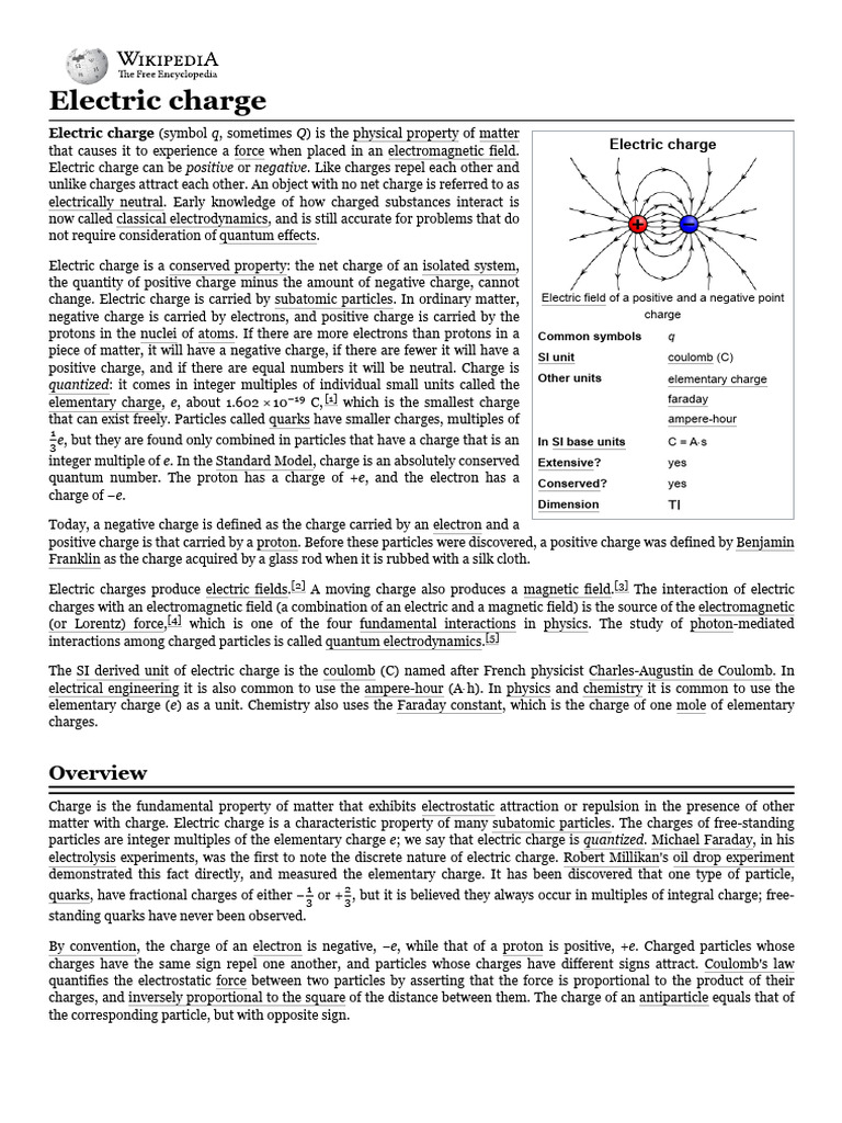 Electric Charge - Wikipedia | PDF