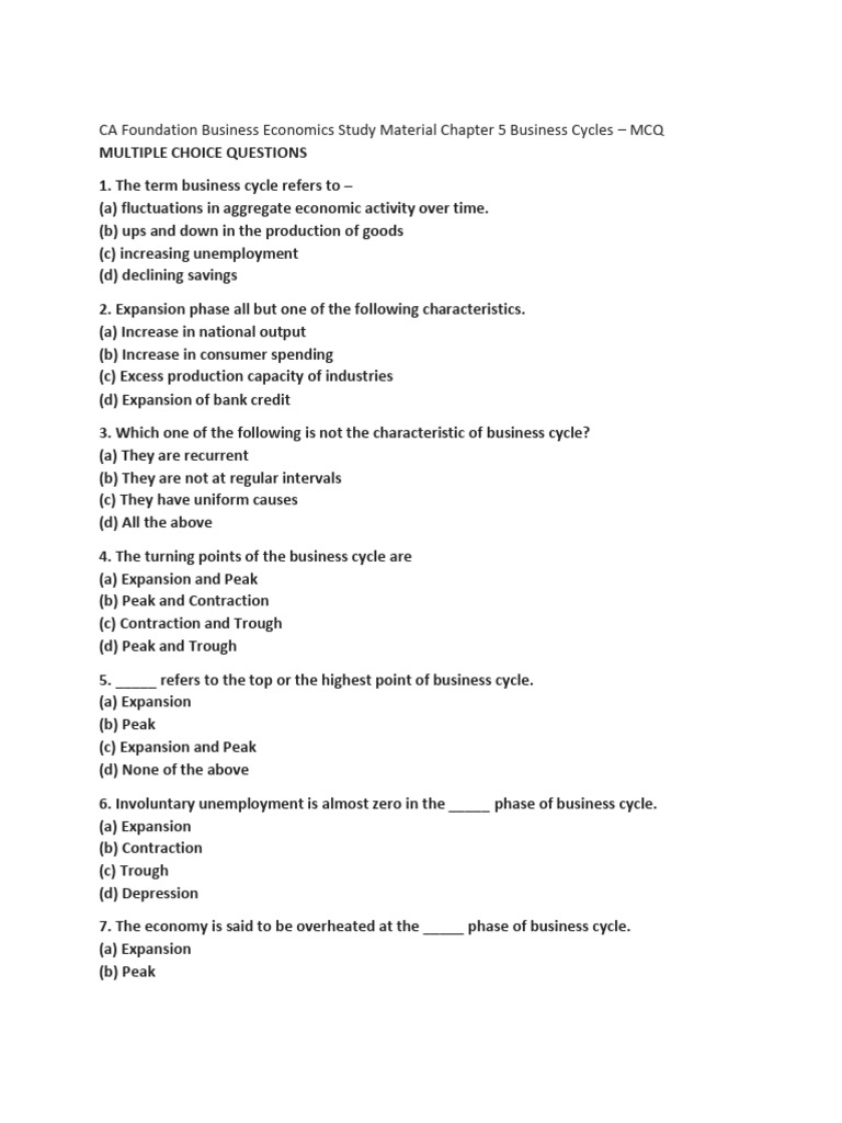 Business Cycle MCQ | PDF
