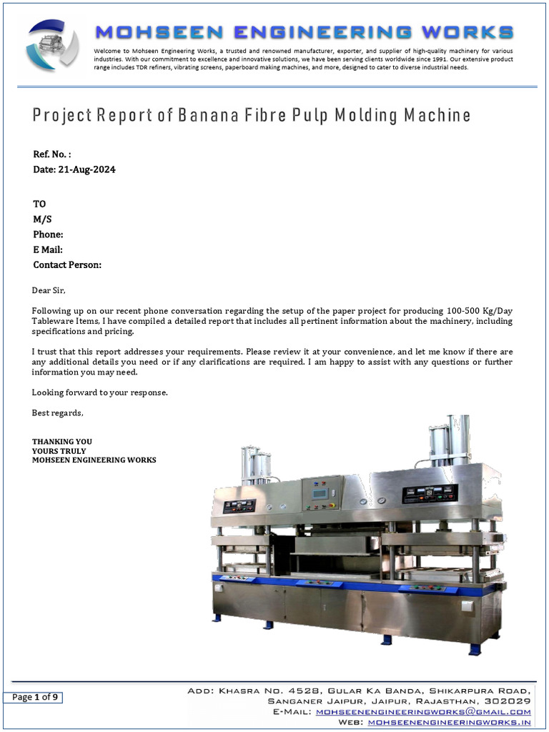 Banana Fibre Pulp Molding Machine | PDF