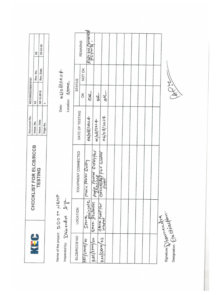 ELCB RCCB Checklist | PDF