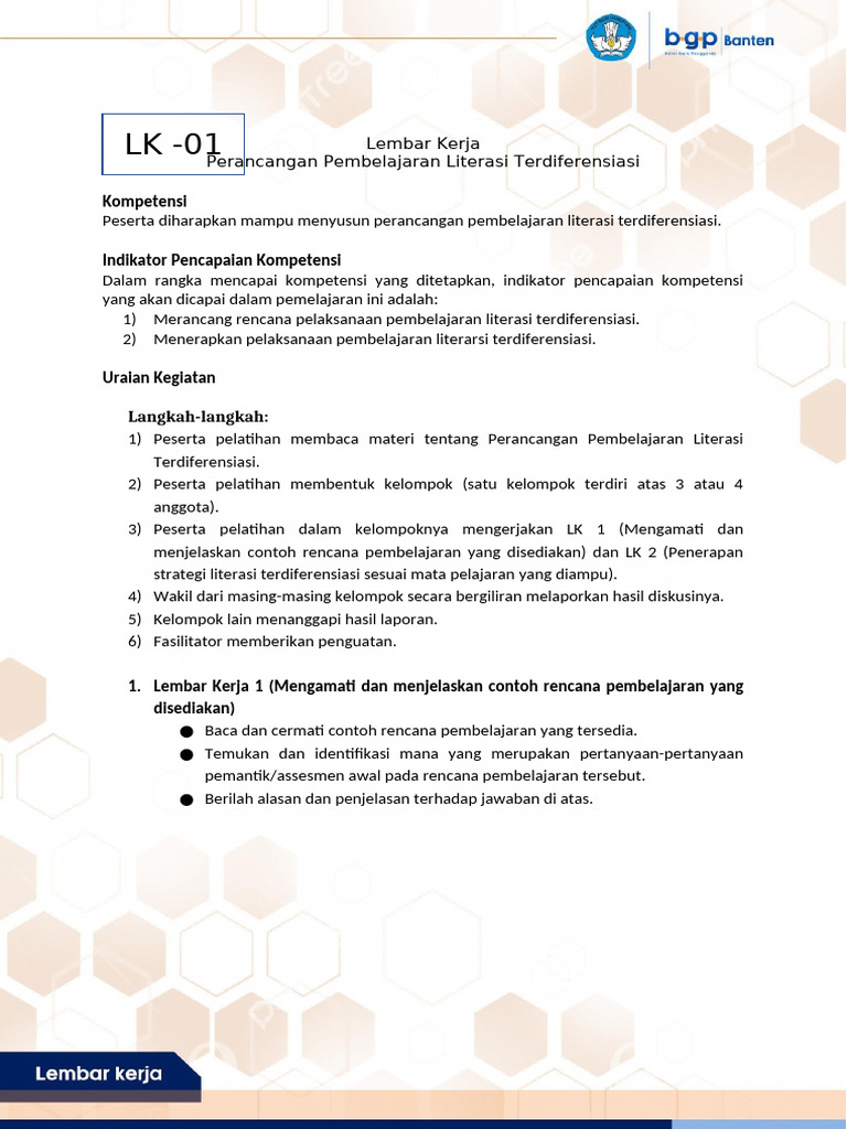 LK 4 Perancangan Pembelajaran Literasi Terdiferensiasi | PDF