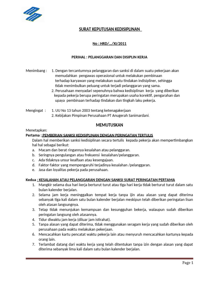 SK Kedisiplinan & Sanksi-ASM | PDF