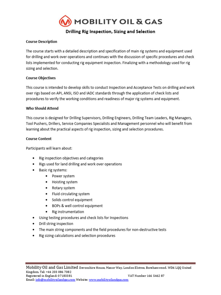 Drilling-Rig-Inspection-Sizing-and-Selection | PDF