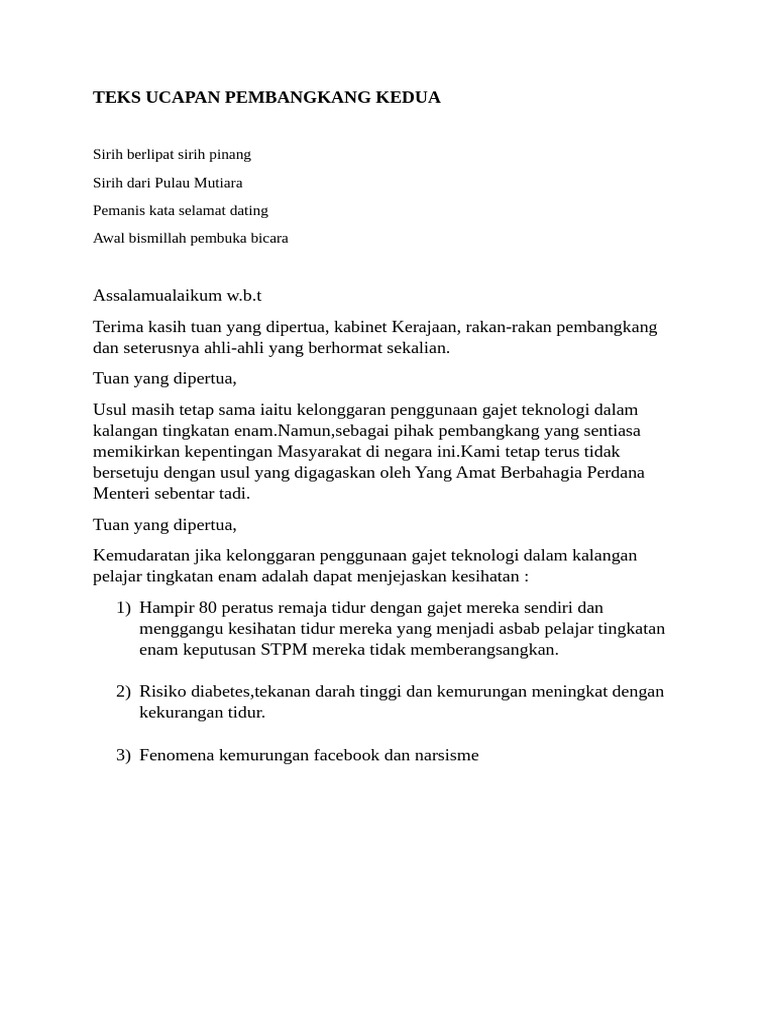 Teks Ucapan Pembangkang Kedua | PDF