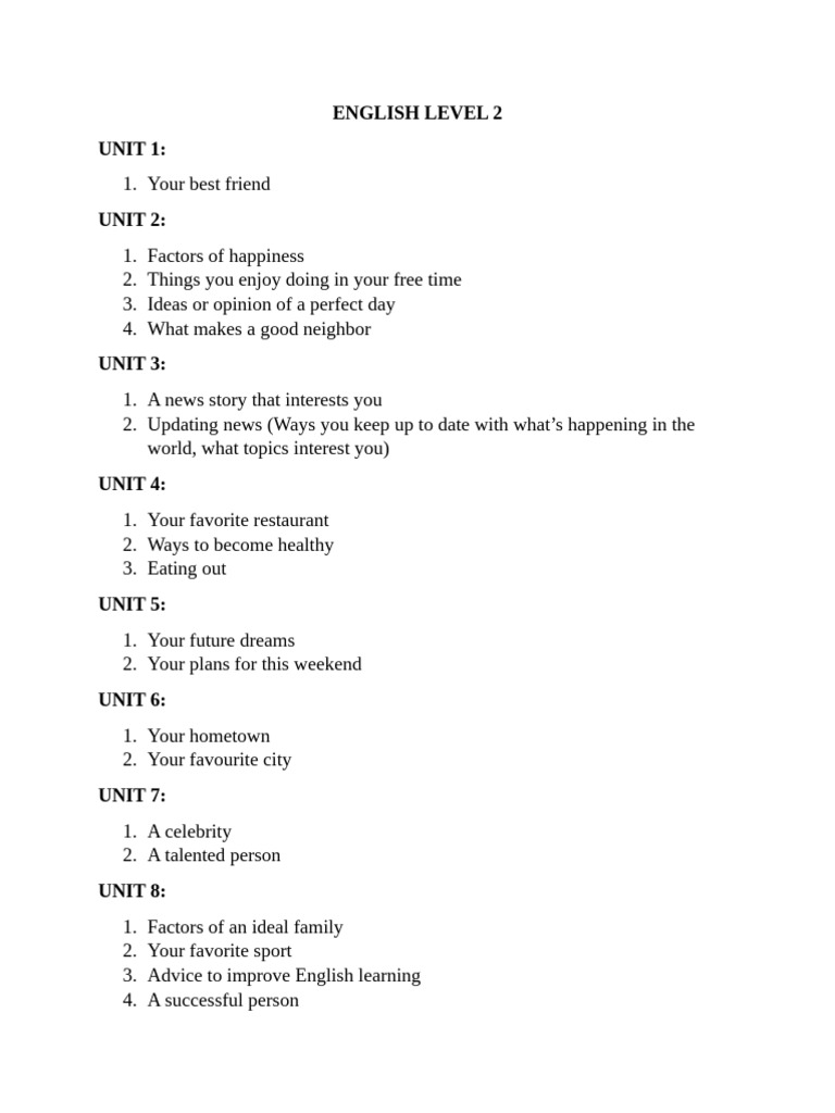 English Level 2 | PDF