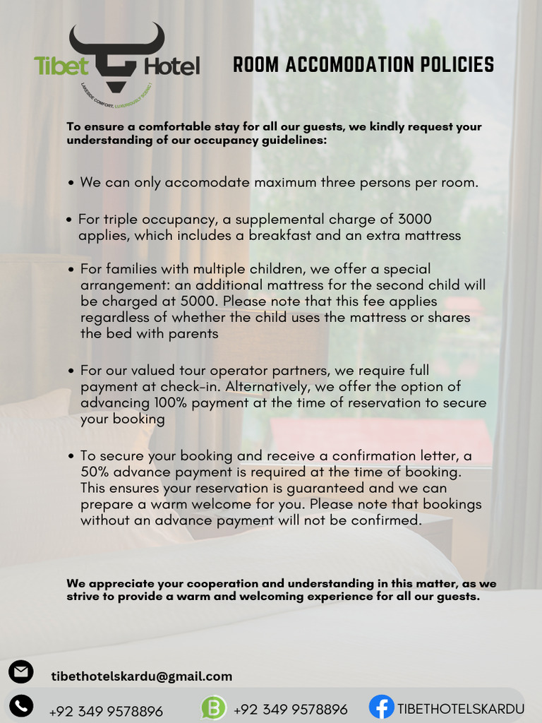 Accomodation Policy, Tibet Hotel | PDF