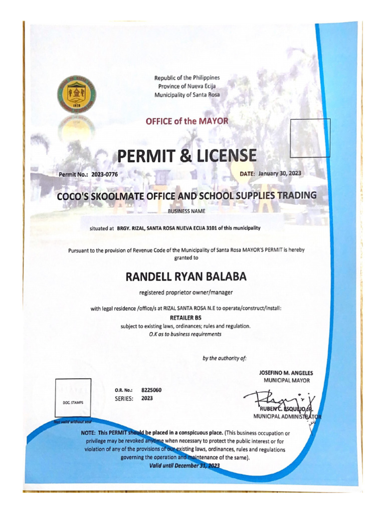 Skoolmate - Mayor's Permit (2023!12!31) | PDF