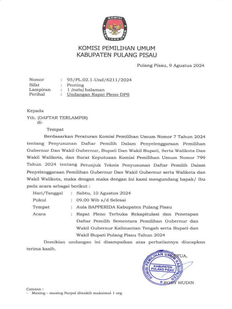 Undangan Pleno DPS - Parpol | PDF