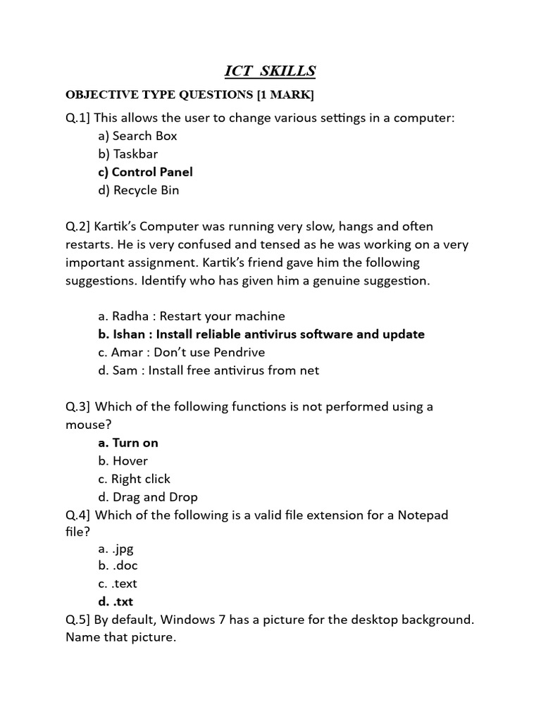 ICT SKILLS -ANSWERS | PDF