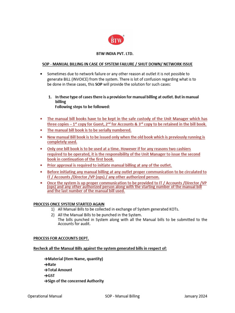 SOP - Manual Billing | PDF