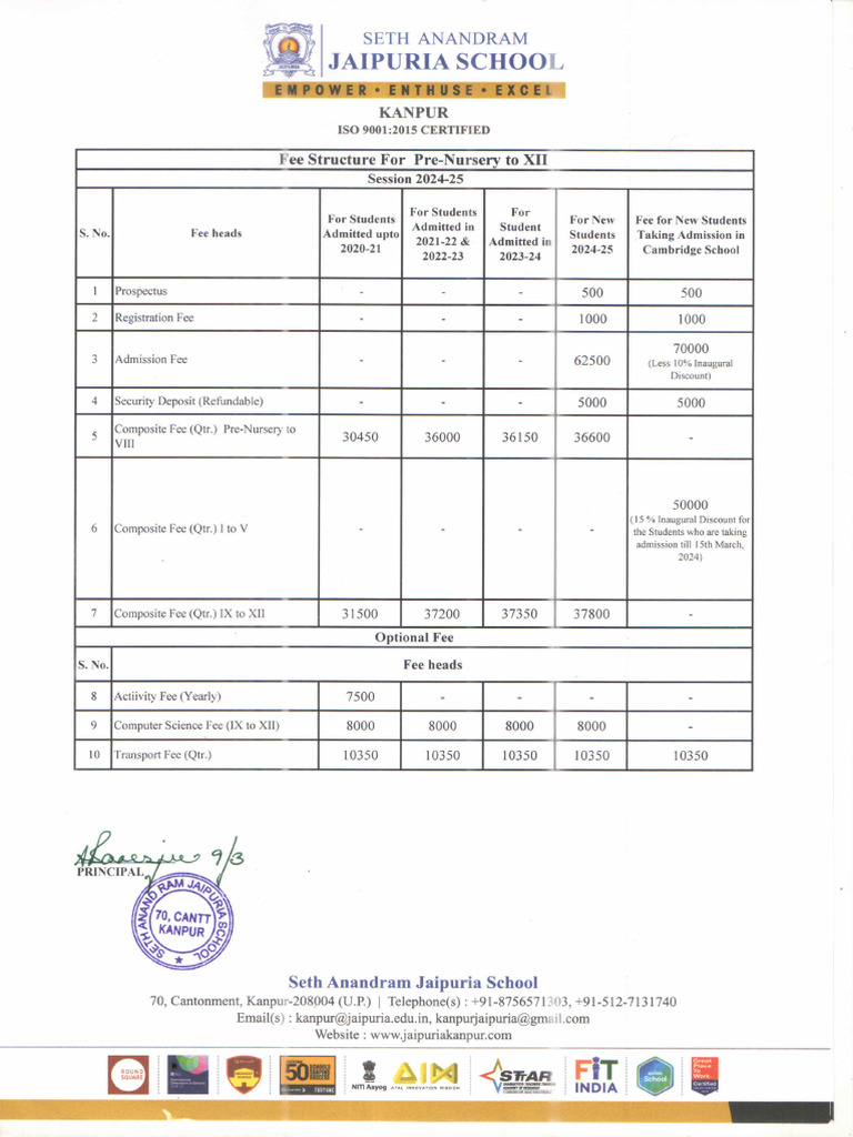 Fee Structure 2024 25 Website | PDF