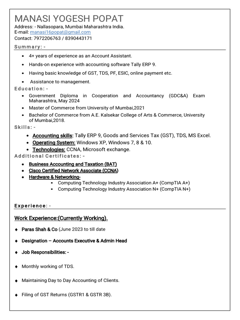 Share 'Manasi Popat CV-3 (1) .PDF' | PDF