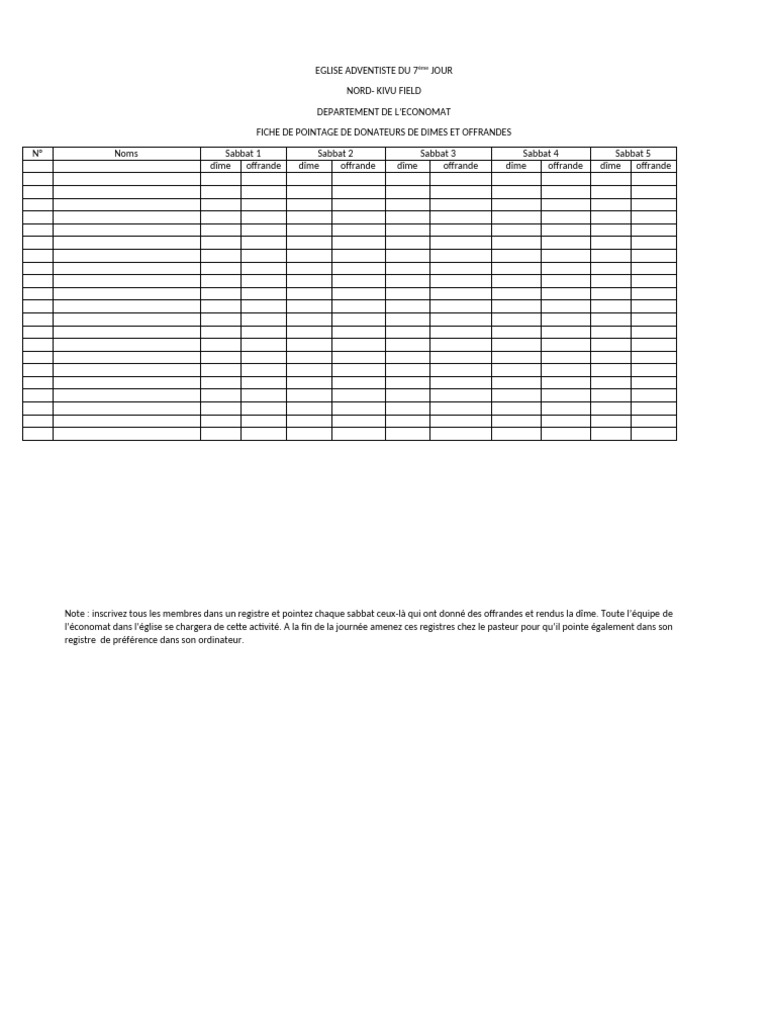 Fiche de Pointage Dimes Et Offrandes | PDF