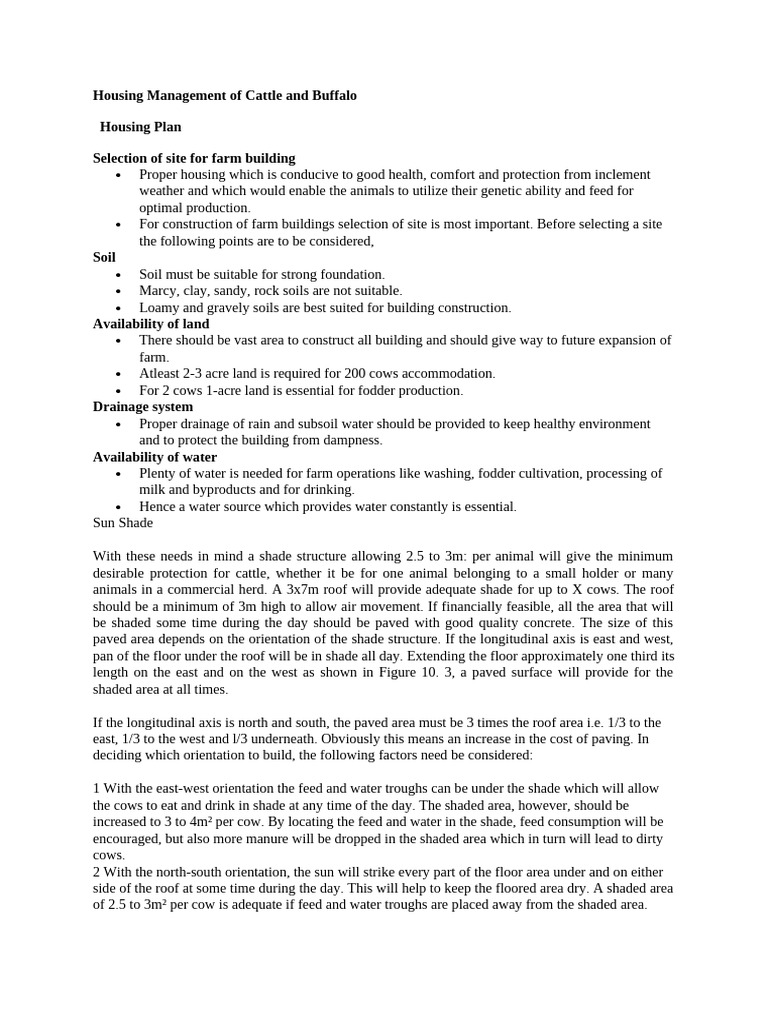 Housing Management of Cattle and Buffalo | PDF