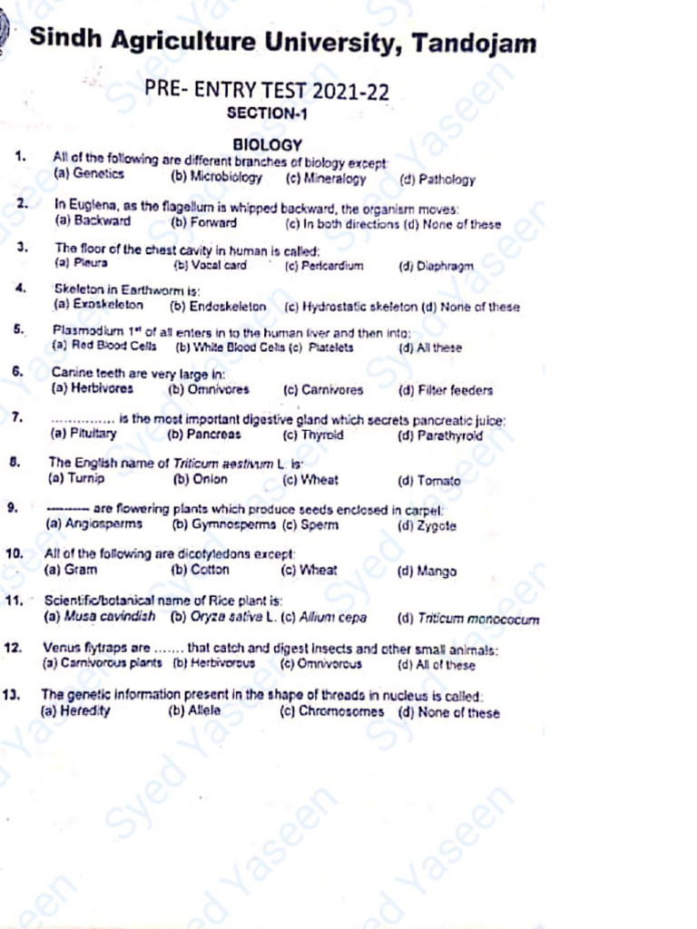2021-22 Past Papers Sau Tandojam - Syed Yaseen - Test Masters - GK-360 ...