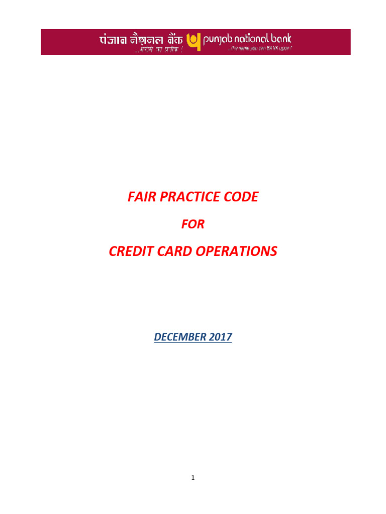 FAIR PRACTICE CODE For CREDIT CARD DECEMBER2017 | PDF | Credit Card ...