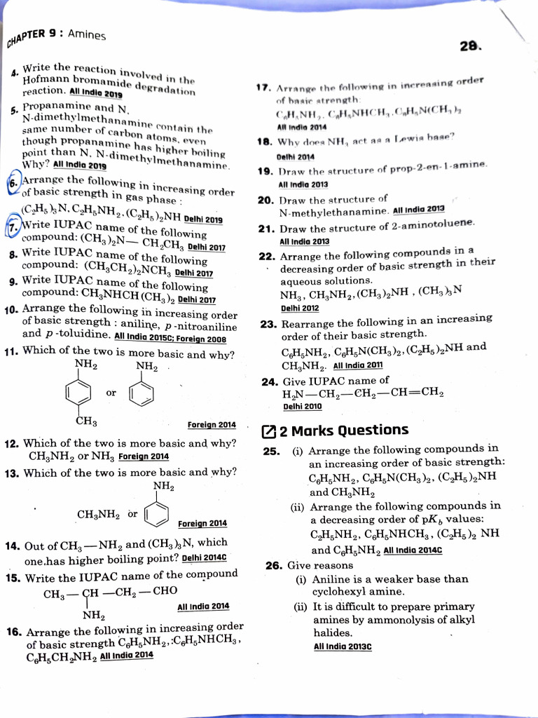 Worksheet on Amines | PDF