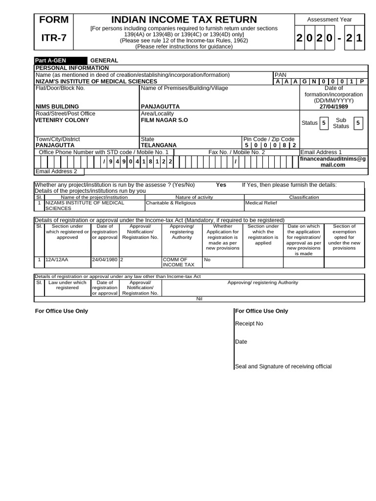 Draft Income Tax Return Form For Ay 2020-21 | PDF