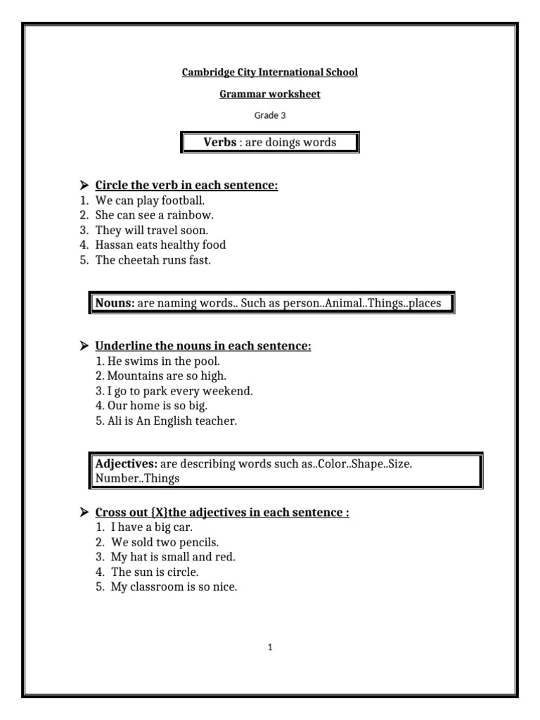 Grammar Worksheet Cambridge Pdf