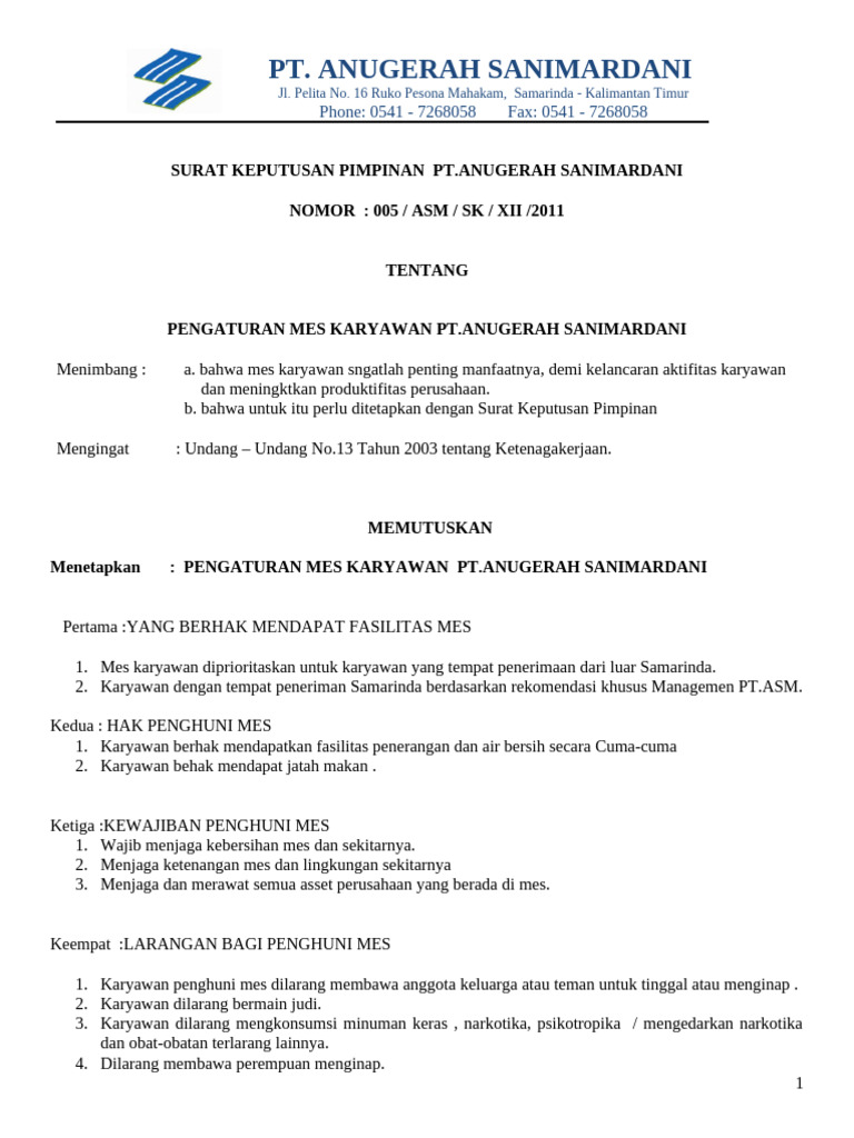 SK Pimpinan - Mess | PDF