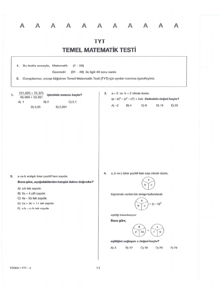 [4]Töder Tr Geneli 3. Deneme TYT MAT | PDF