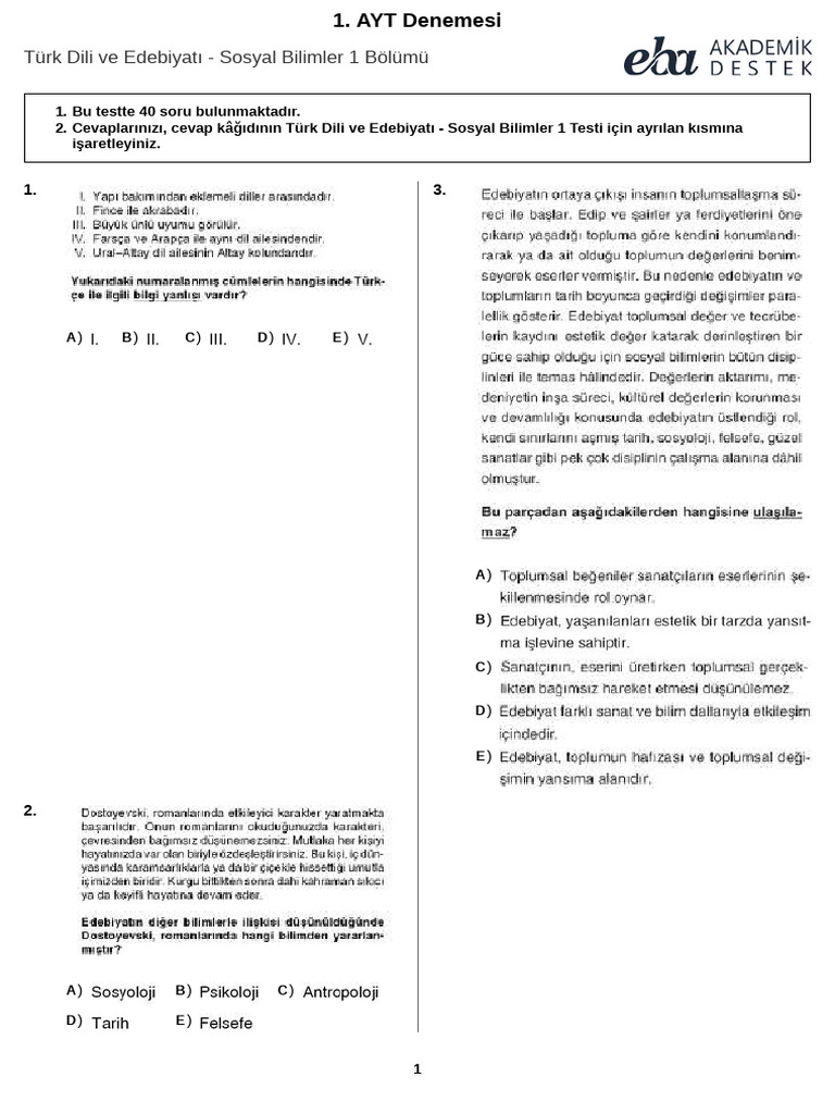 Eba Akademik - AYT-1 - Compressed | PDF