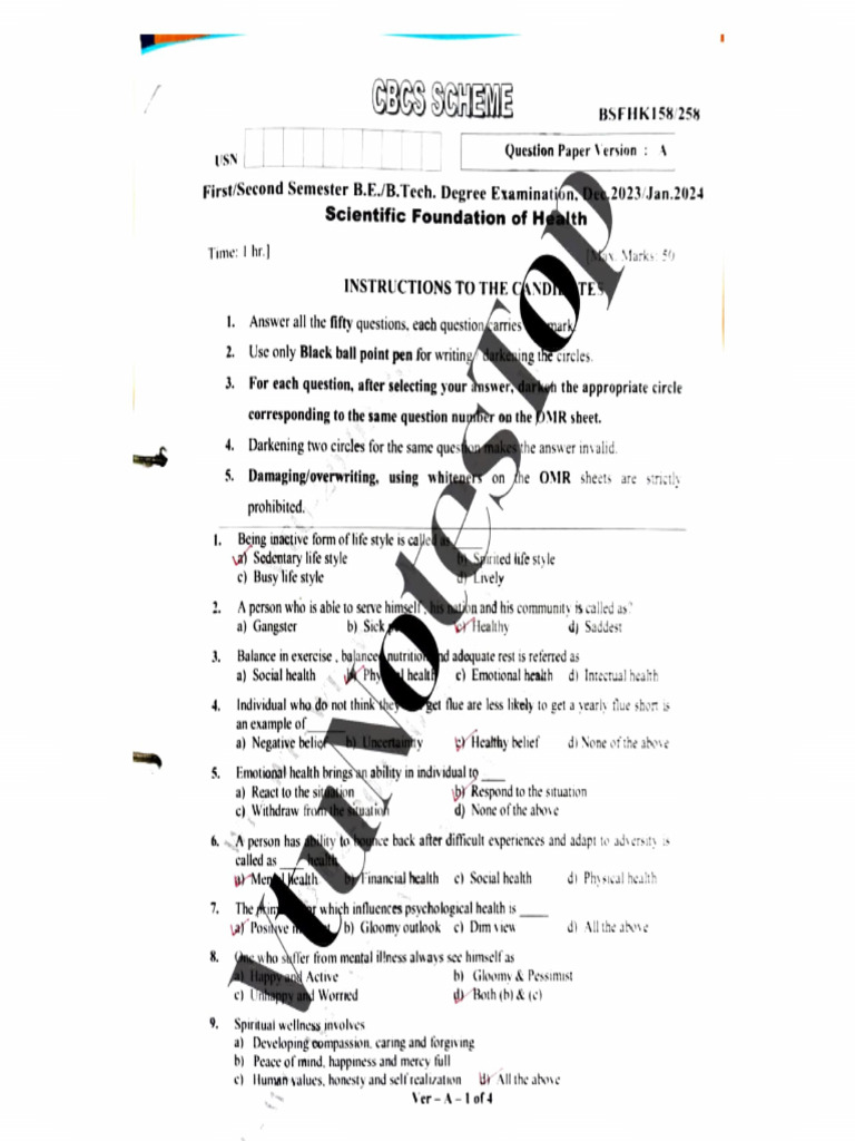 SFH Previous Year Question Paper | PDF | Self-Improvement | Lifestyle