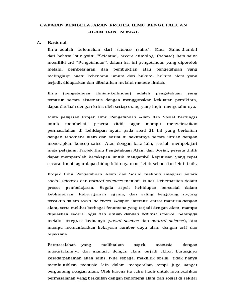 Capaian Pembelajaran Proyek IPAS Revisi 2022 PDF