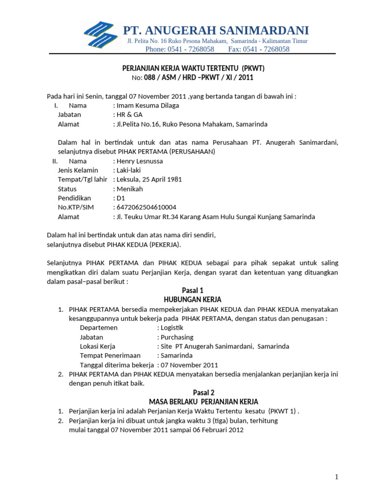 PKWT Henless | PDF