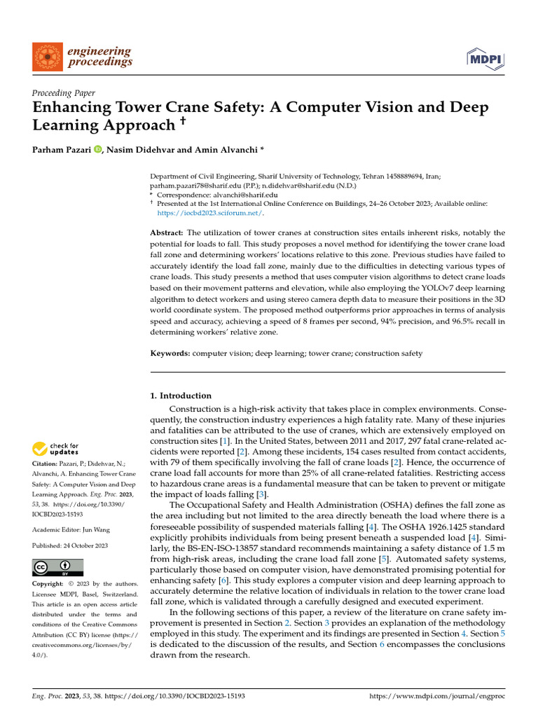 Enhancing Tower Crane Safety A Computer Vision and | PDF