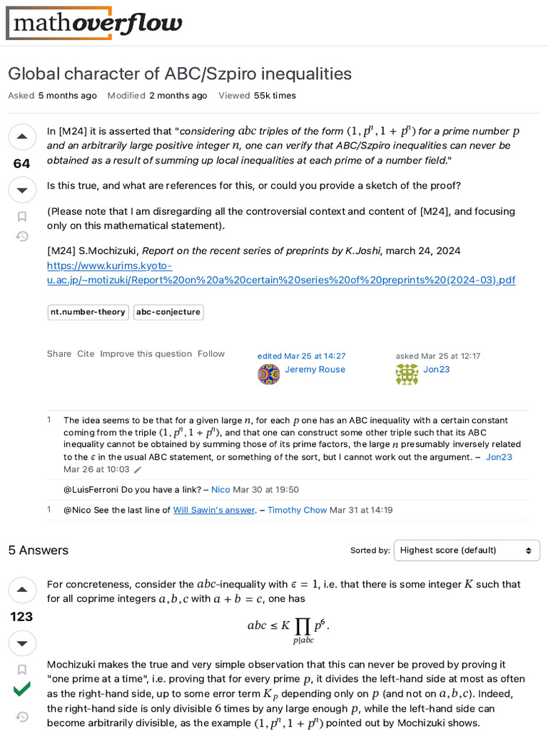 NT - Number Theory - Global Character of ABC - Szpiro Inequalities - MathOverflow | PDF