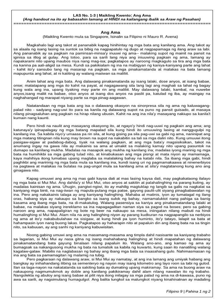 Filipino 9-Las 1-3-Week 1-Rm-Ang Ama | PDF