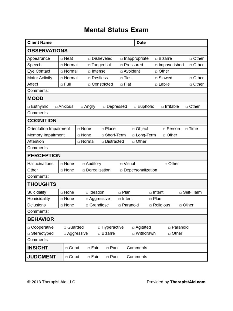 Mental Status Exam | PDF