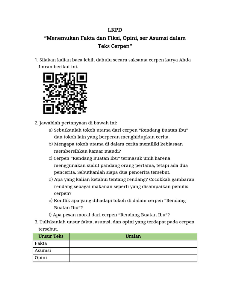 LKPD Menentukan Fakta, Asumsi, Dan Opini Cerita Sejarah | PDF