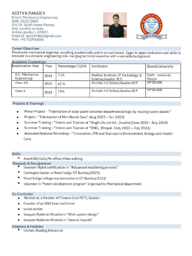 Aditya (CV) Resume | PDF