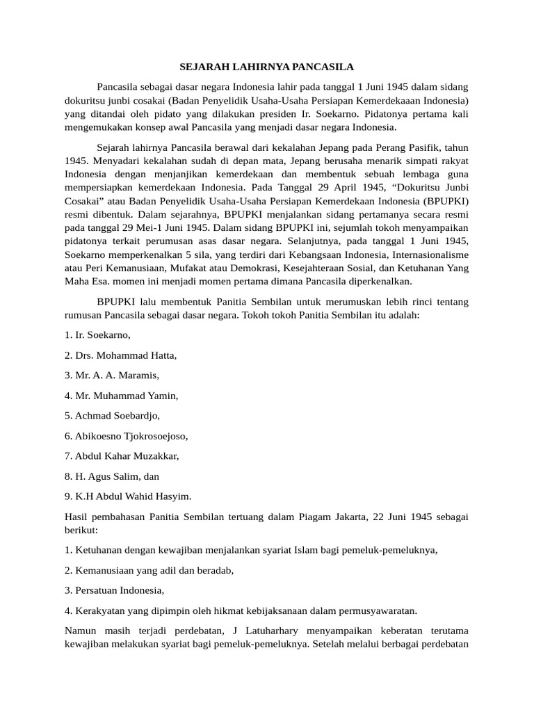 Sejarah Lahirnya Pancasila | PDF