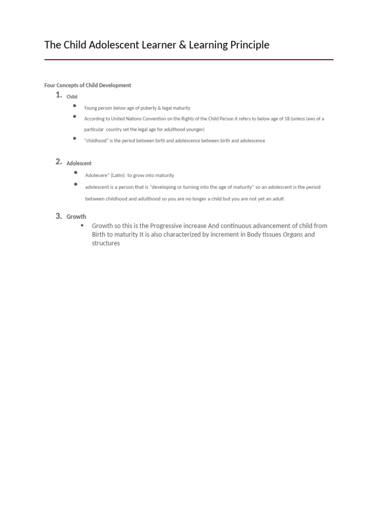 The Child Adolescent Learner & Learning Principle: Four Concepts of ...