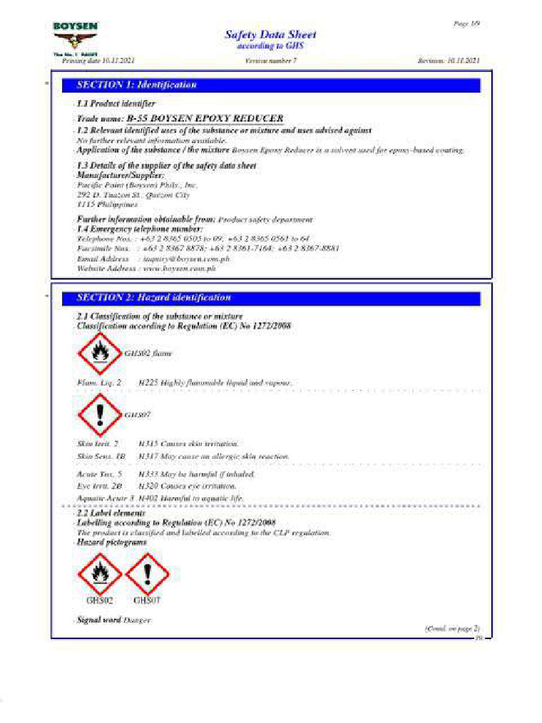 Sds Epoxy Reducer | PDF