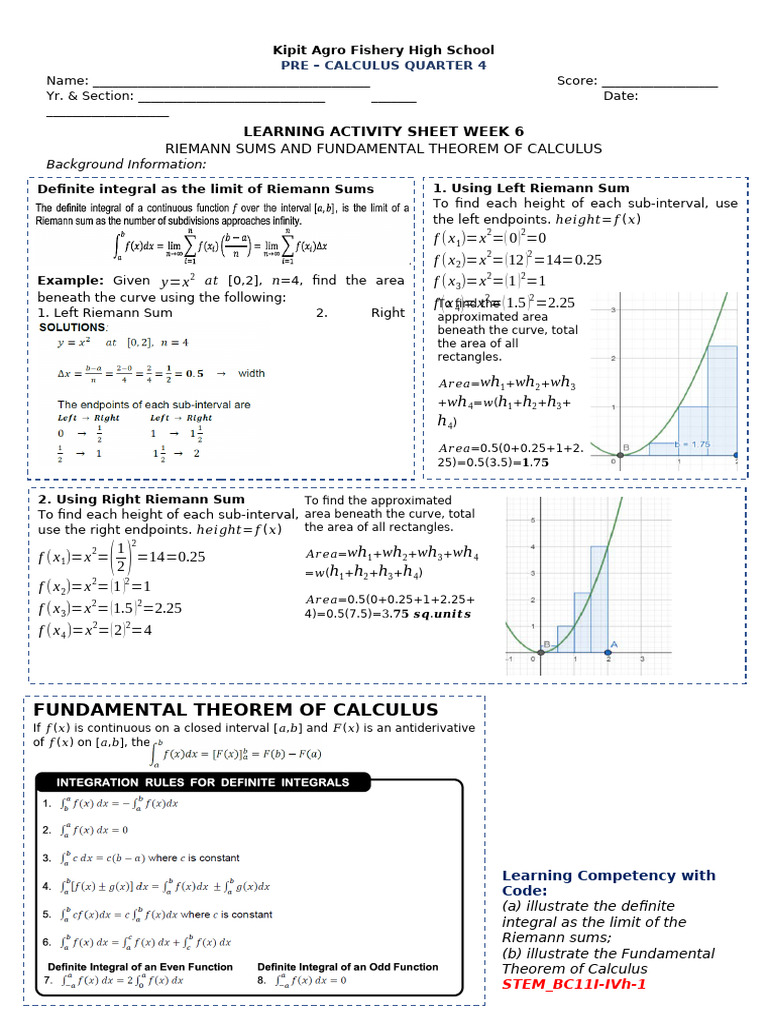 Riemann Sums and Fundamental Theorem of Calculus: F X X F X X F X X F X X | PDF