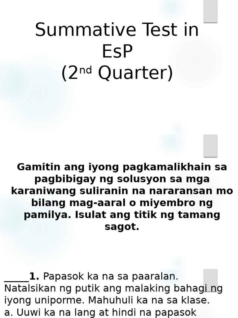 2nd Quarter Summative Test in ESP | PDF